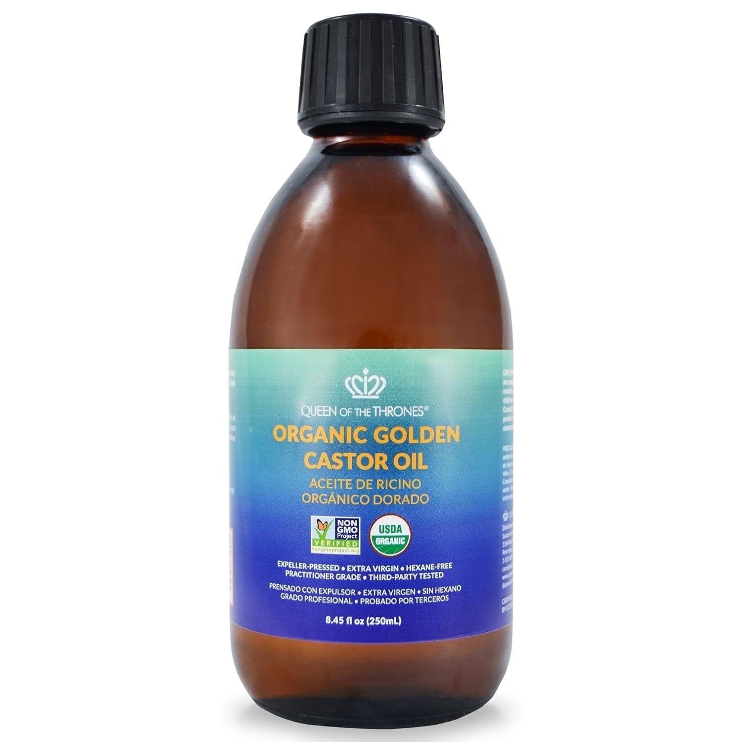 Queen of the Thrones Organic Golden Castor Oil, 100% Pure, Hexane-Free, USDA Certified, 8.4oz ...