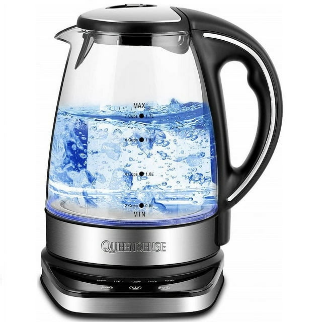 QUEENSENSE 1.7L Blue LED Light Electric Hot Water Glass Kettles ...