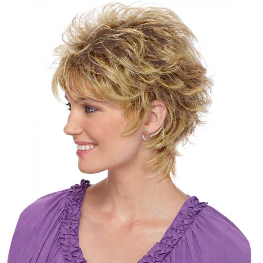 QUEENTAS Short Blonde Wig, Layered Pixie Cut Wig with Bangs, Honey ...