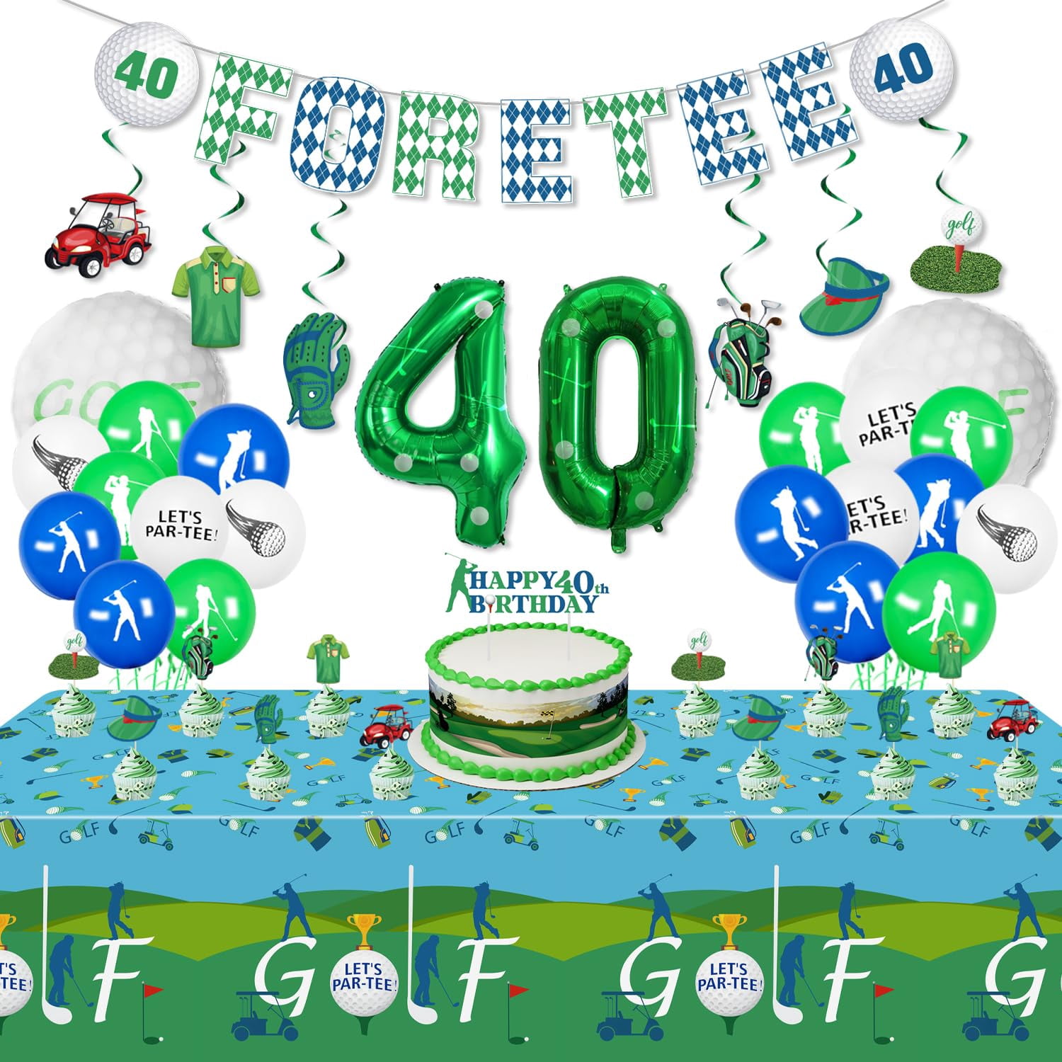 QUERICKY Golf 40thTRDN Birthday Party Decorations, Includes Fore-Tee ...