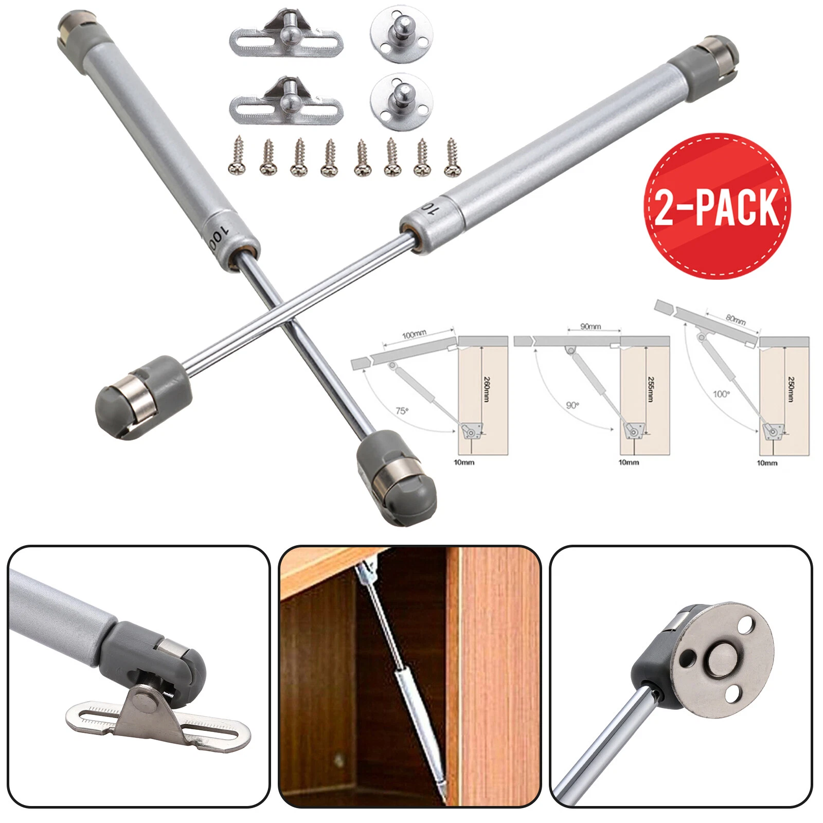 QUEST- 2Pcs Gas Spring Door Hinge Strut Prop Shock Lift Kitchen Cabinet ...