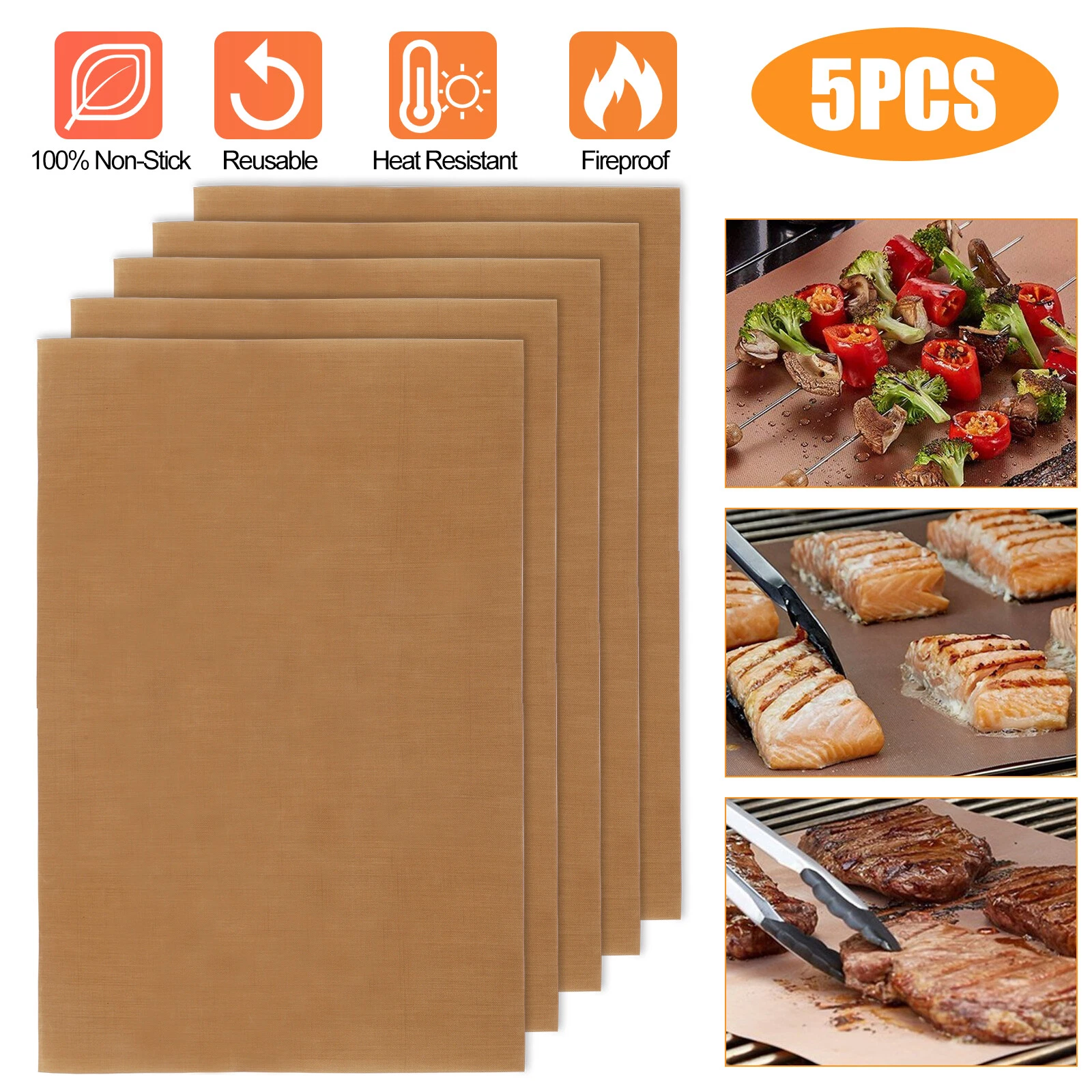 QUEST- 5Pcs Bbq Copper Grill Mats Non-Stick Easy To Cut Oven Sheet ...
