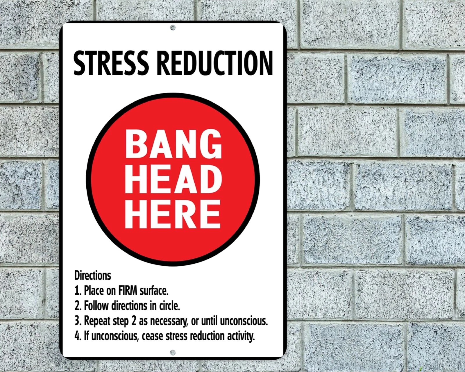 QUEST- Bang Head Here Stress Reduction Sign Aluminum Metal 8"X12" Funny ...