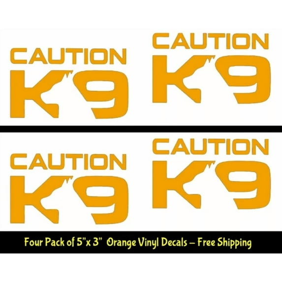 QUEST- Caution K9 Four Pack 5" Orange Vinyl Decals Car Truck Rv Windows ...
