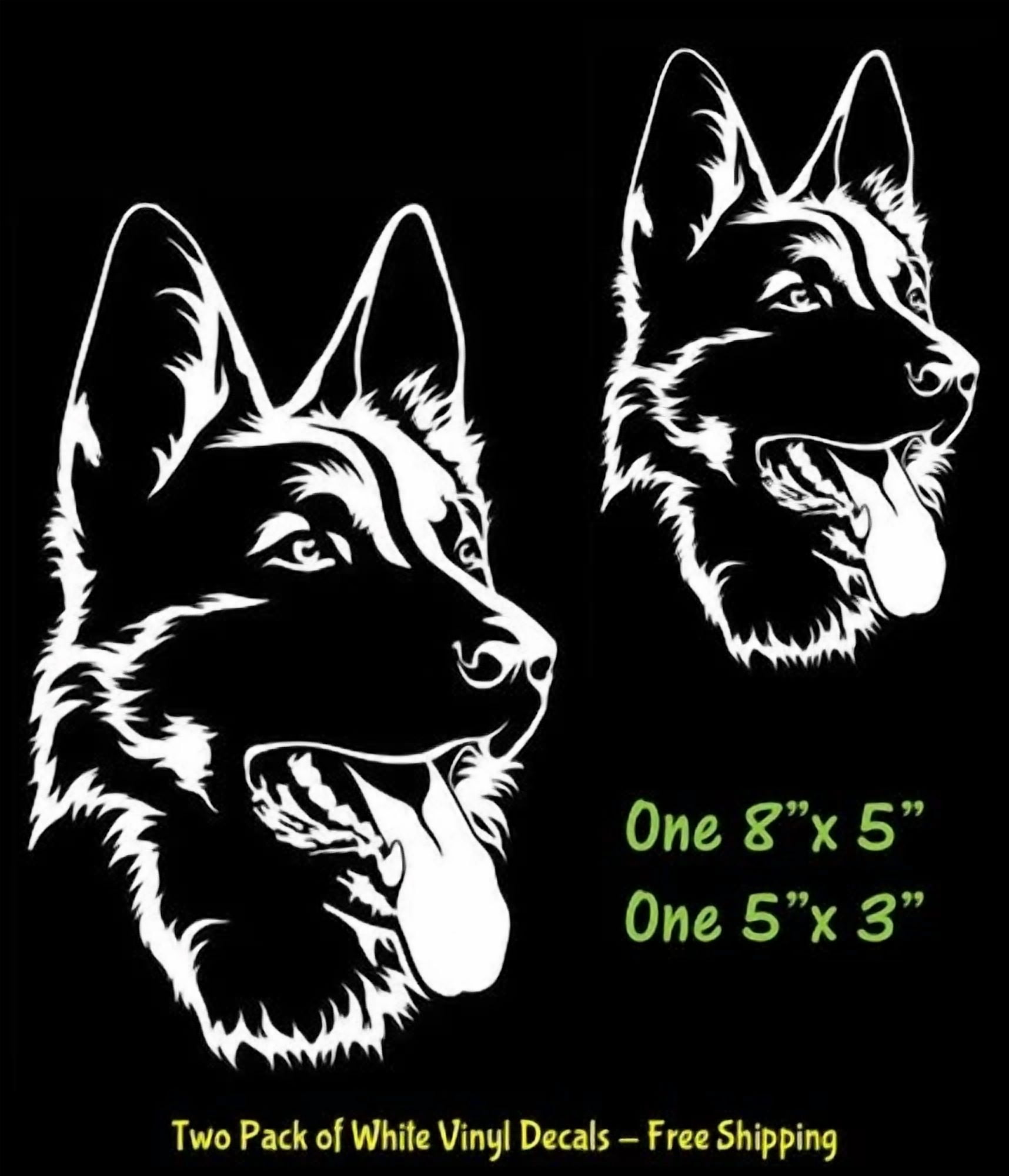 QUEST- German Shepherd 2 Pack White 8" & 5" Vinyl Decals Car Truck ...