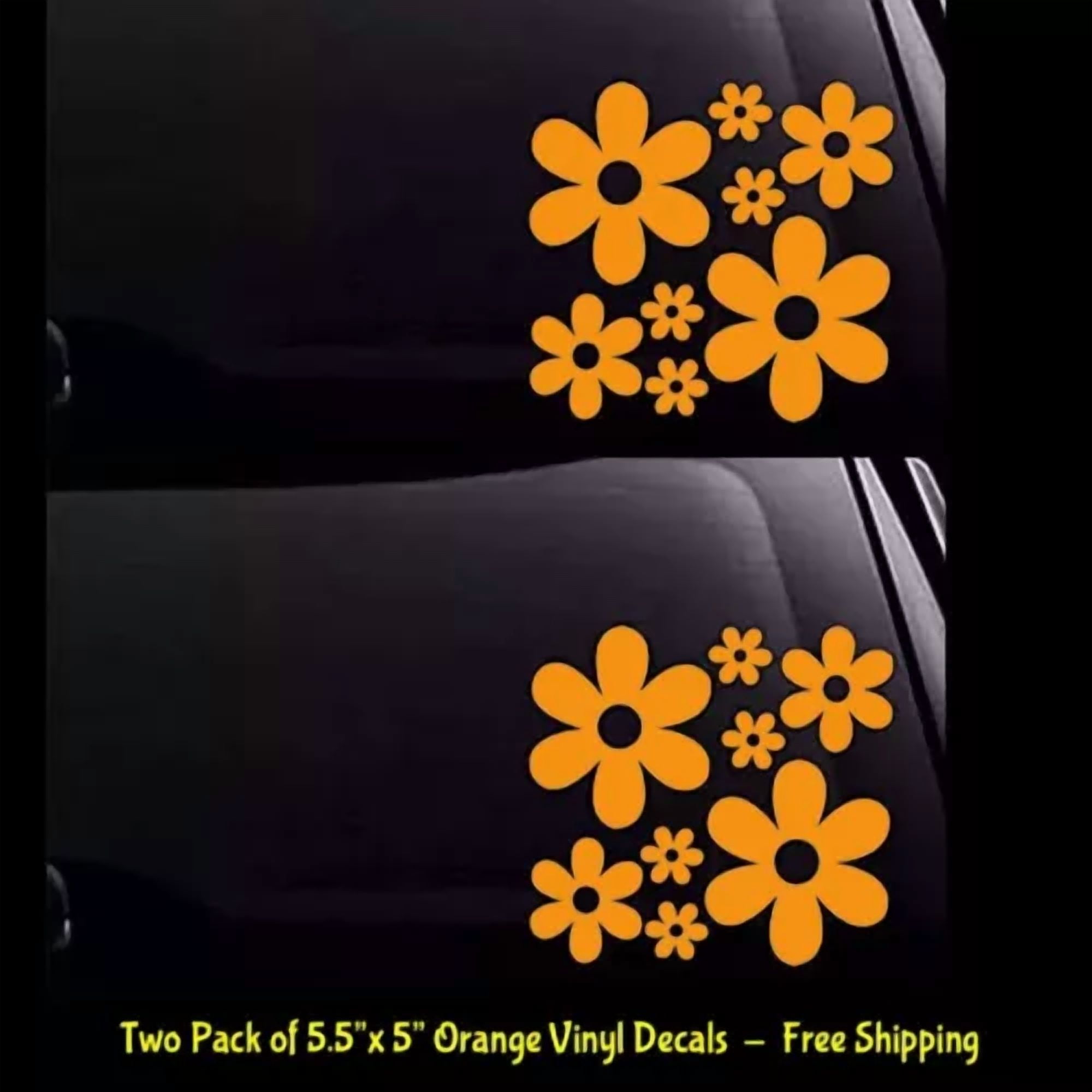 QUEST- Groovy Daisy Flowers Silhouette Two 5.5" Orange Vinyl Decals Car ...