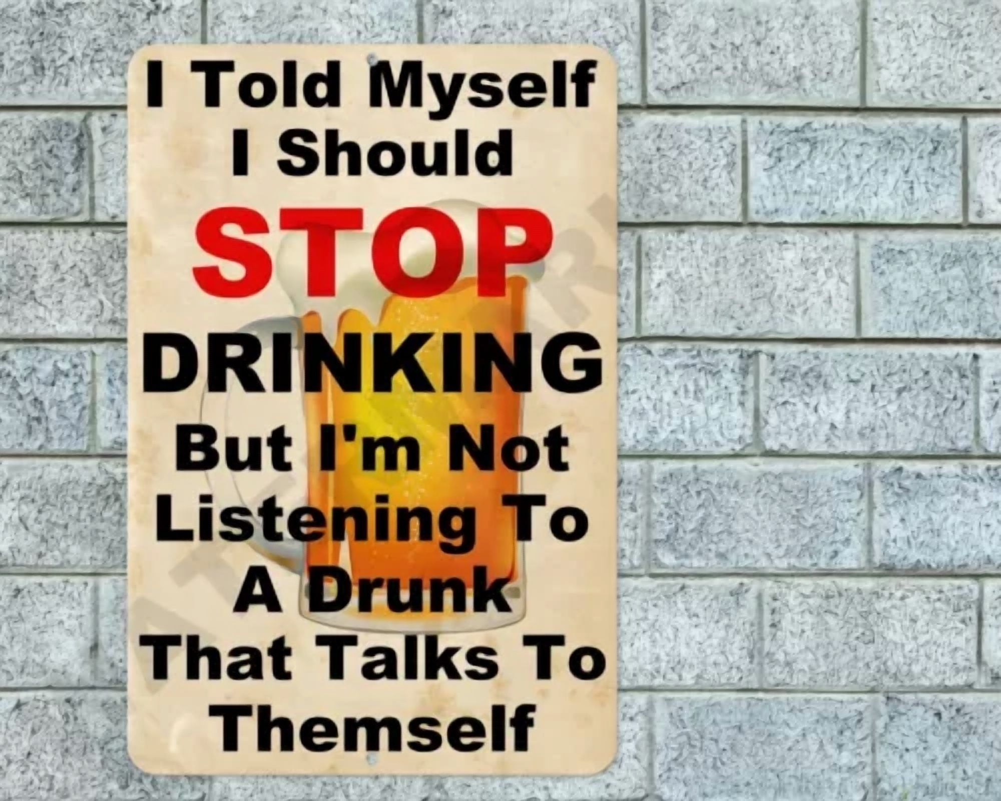 QUEST- I Told Myself Stop Drinking Sign Aluminum Metal 8"X12" Funny Man ...