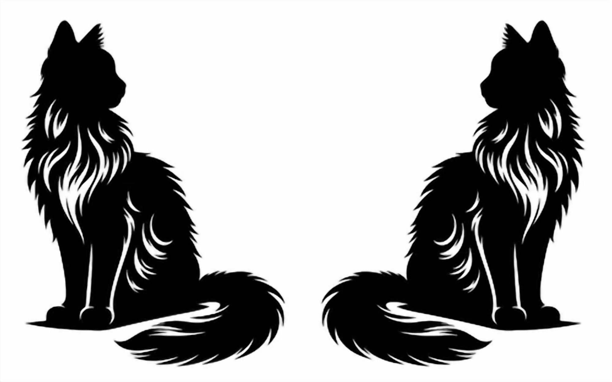 QUEST- Long Hair Sitting Cats Two Pk 5" Black Vinyl Decals Car Windows ...