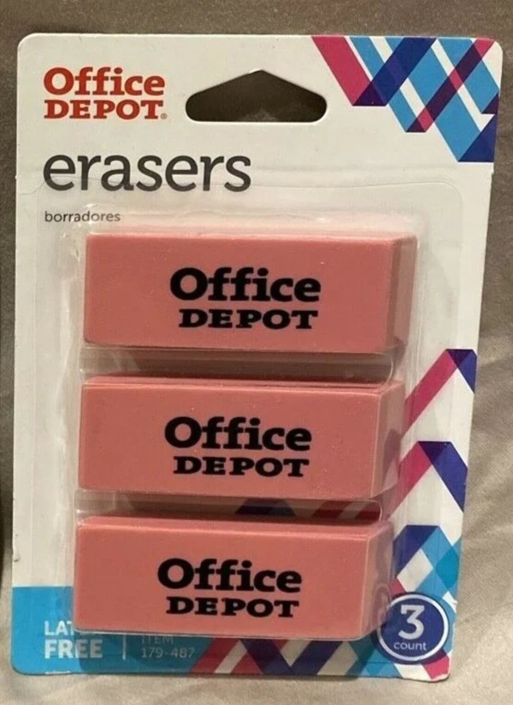 QUEST- Office Depot Brand Beveled Erasers, Pink, Packed 3 Erasers ...