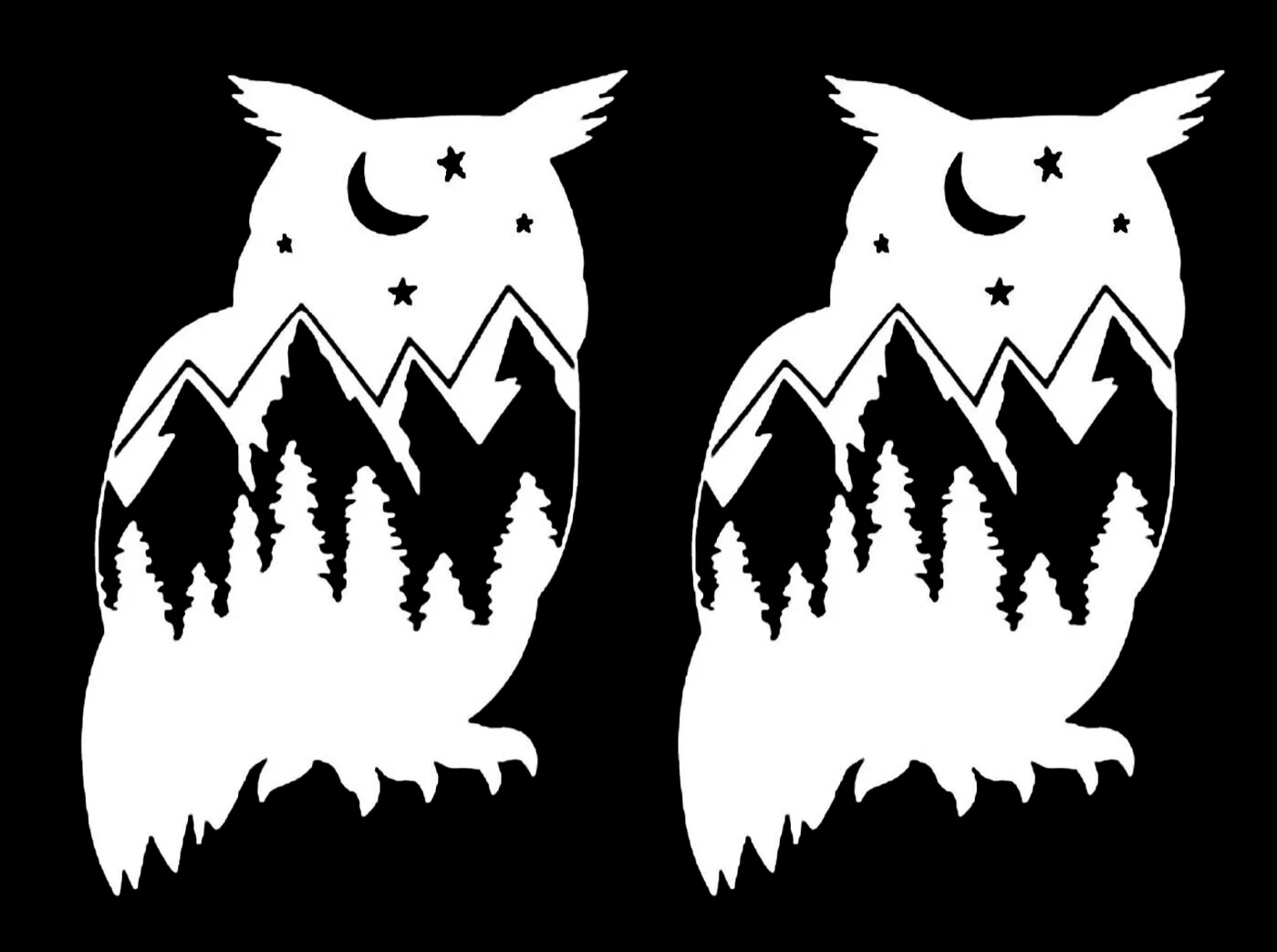QUEST- Owl Mountain Scene Two 6" White Vinyl Decals Car Truck Window ...