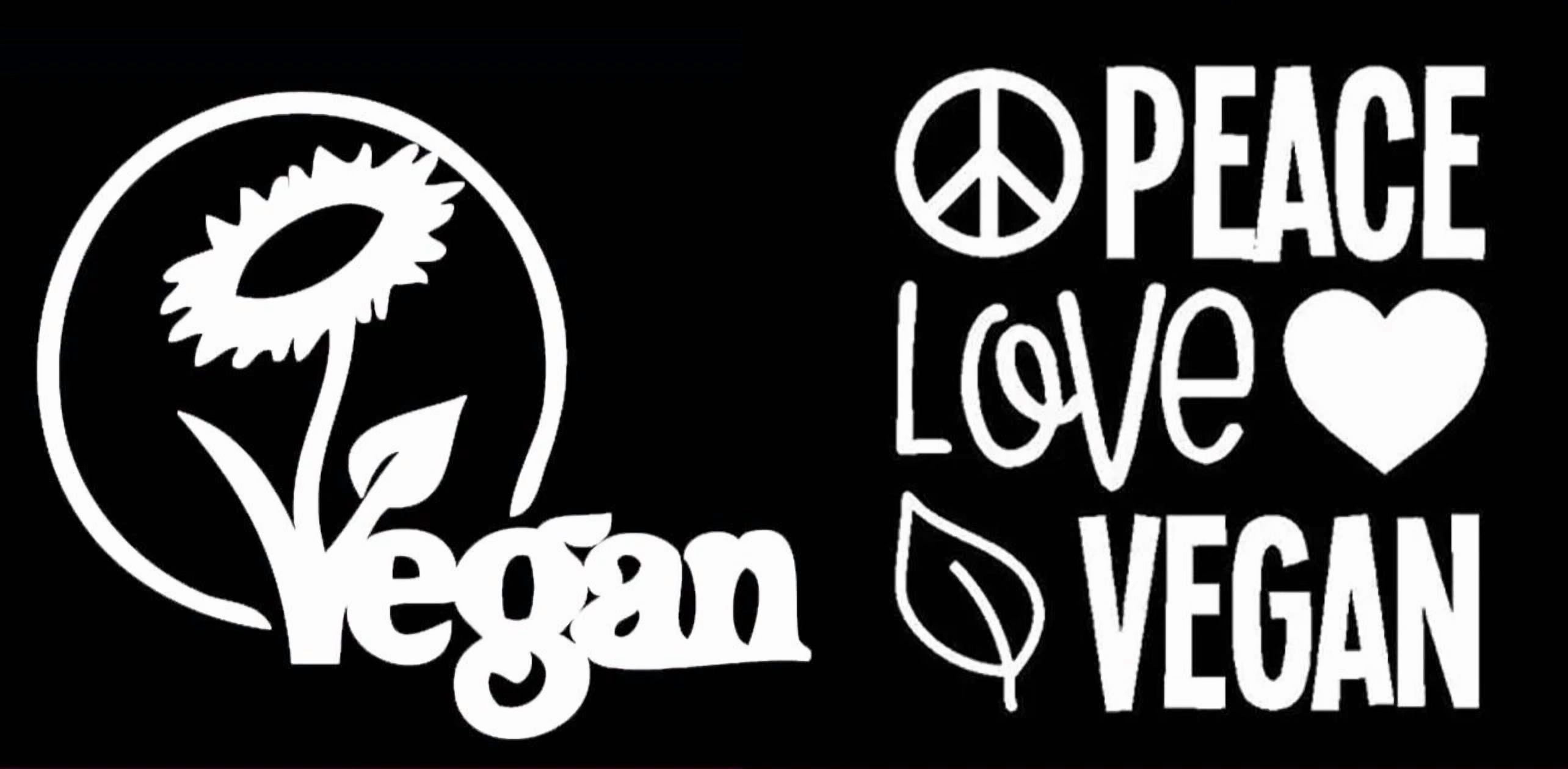 QUEST- Peace Love Vegan - Two White Vinyl Decals Car Window Laptop ...