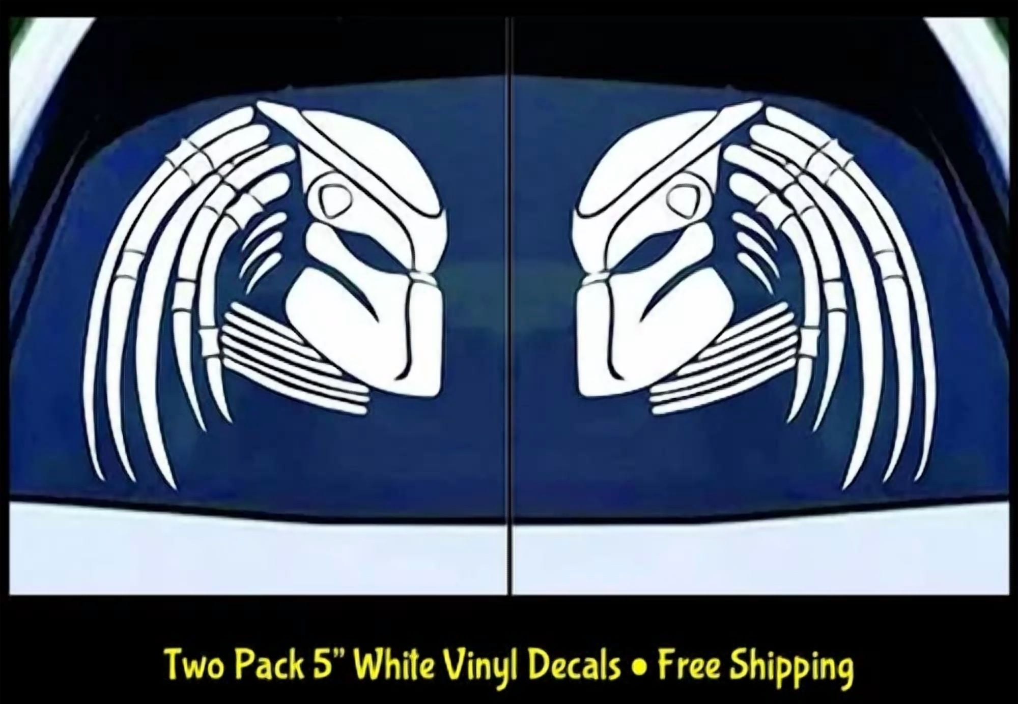 QUEST- Predator Alien Two 5" White Vinyl Decals Mirrored Car Window ...