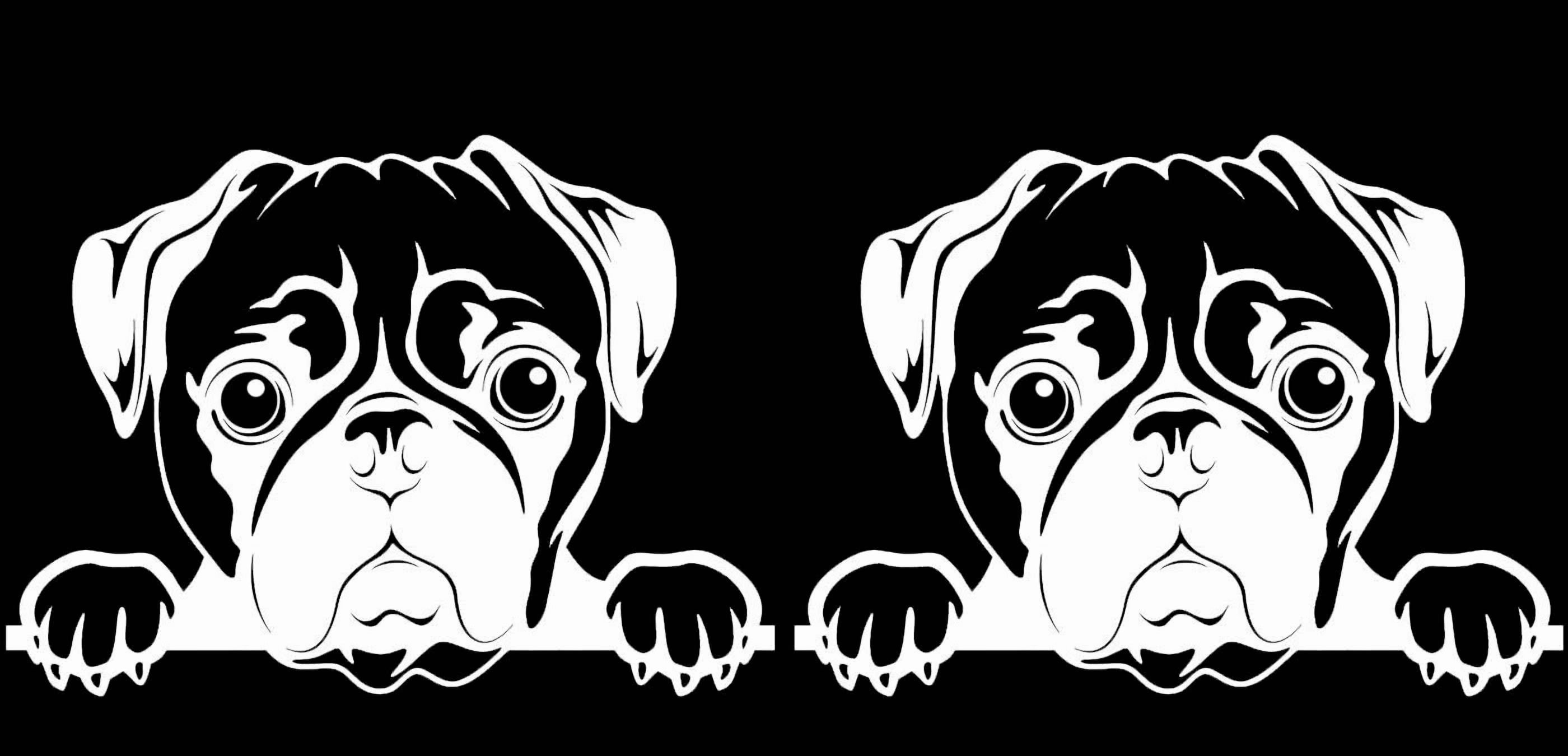QUEST- Pug Peaking 2 Pk 5" White Vinyl Decal Car Truck Window Laptop ...