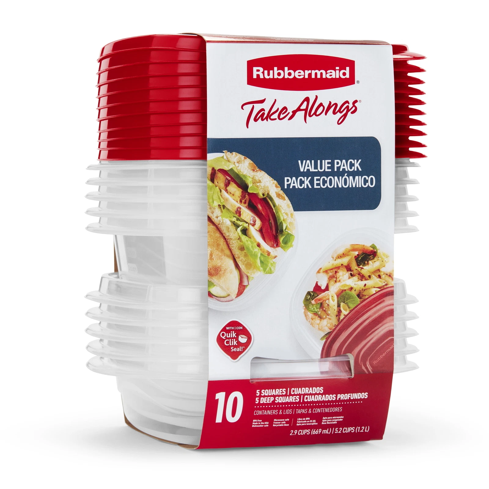 QUEST- Rubbermaid Takealongs Food Storage Containers, 10 Piece Set, Red ...