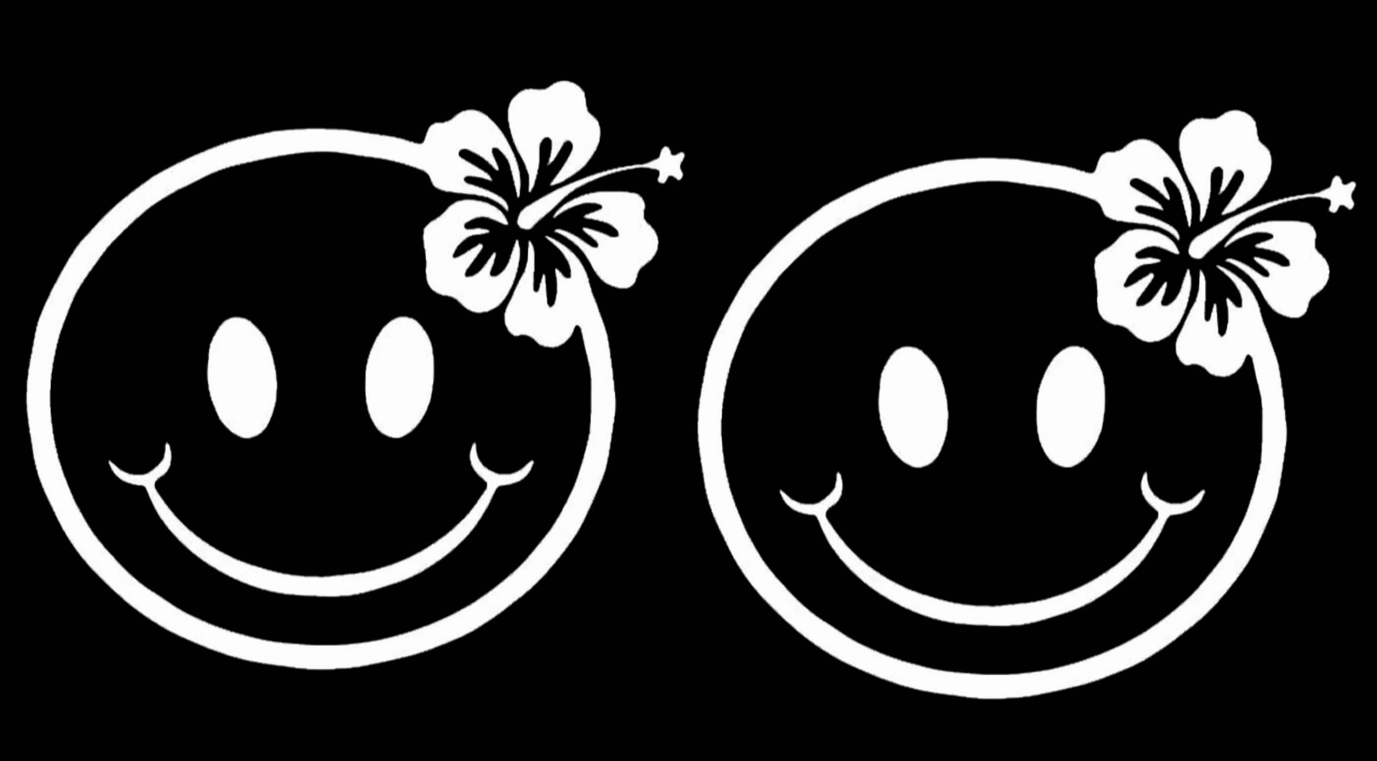 QUEST- Smiley Face Hibiscus 2 Pack White Vinyl Decal Car Windows Laptop ...