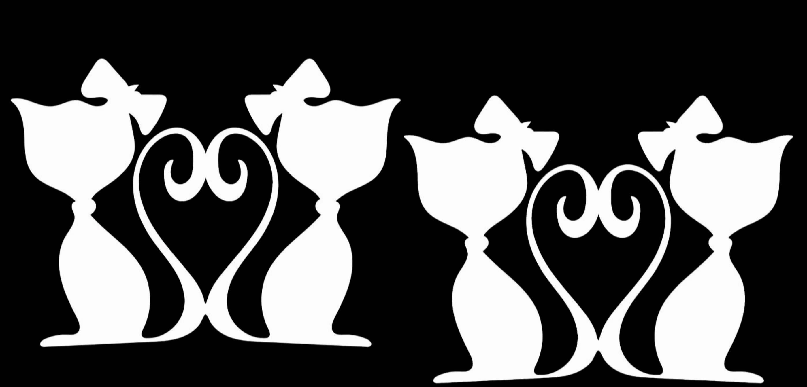 QUEST- Two Cats In Love Heart Two 5" X 4" White Vinyl Decals Car Truck ...