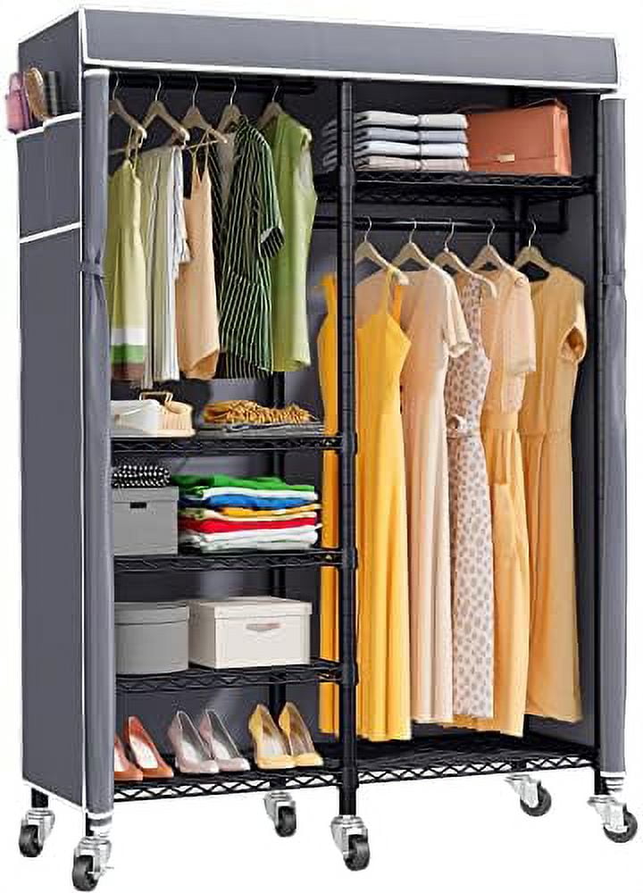 QUGDXVBN R4C Garment Rack Rolling 6 Tiers Heavy Duty Adjustable Wire ...