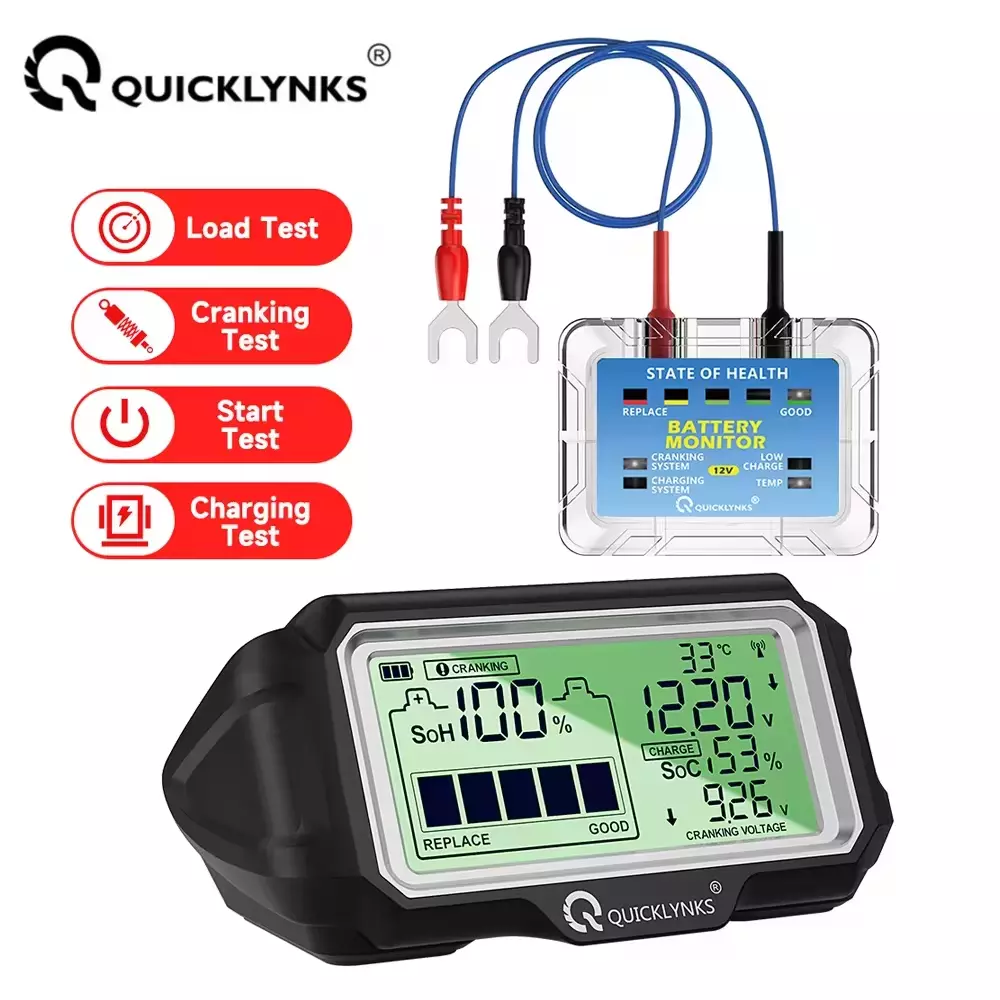 QUICKLYNKS BM5-D Car Battery Tester, 12V LED 433MHz Monitor Head-Up ...
