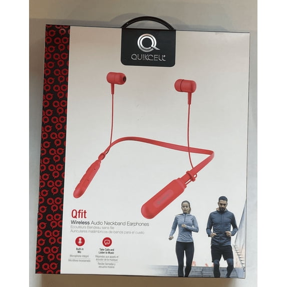 Quikcell QFit Wireless Neckband Headphones, Bluetooth Audio, Red ...