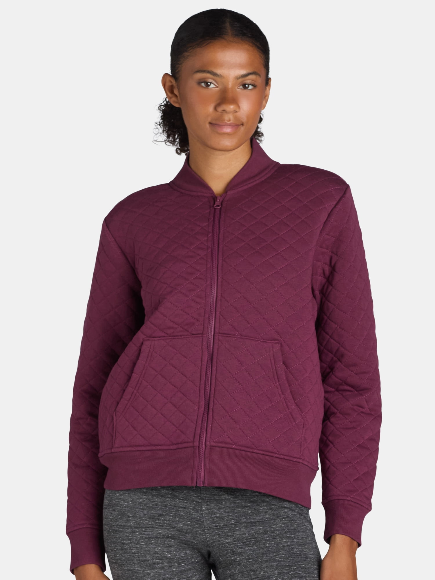 Athletic Works Women's Quilted Rib Collar Full Zipper Jacket, Size XS ...