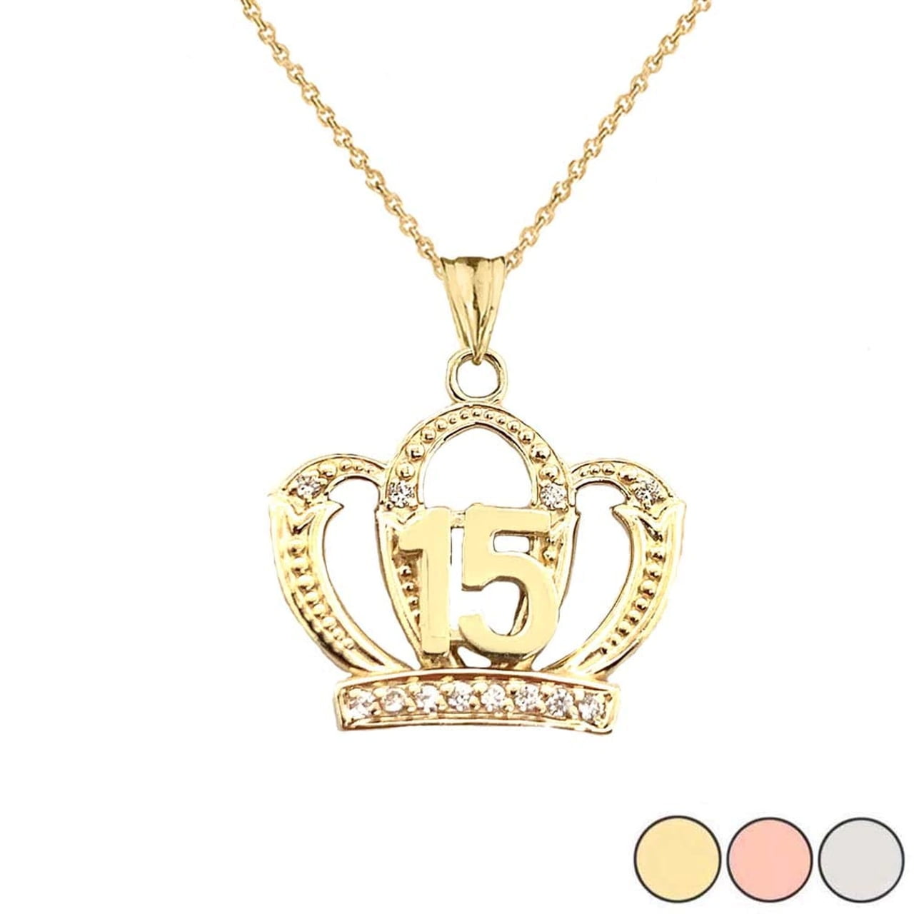QUINCEANERA SWEET 15 ANOS PRINCESS CROWN PENDANT NECKLACE IN GOLD ...