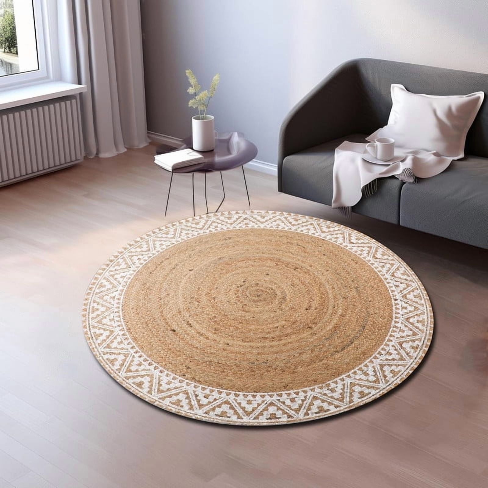QUINCH Jute Rug Boho Tribal Print Border Handwoven Carpet for Living ...