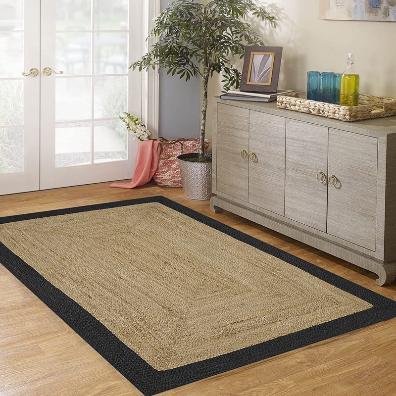 QUINCH Natural Fiber Jute Rug Rectangle Farmhouse Hand Braided Area Rug ...