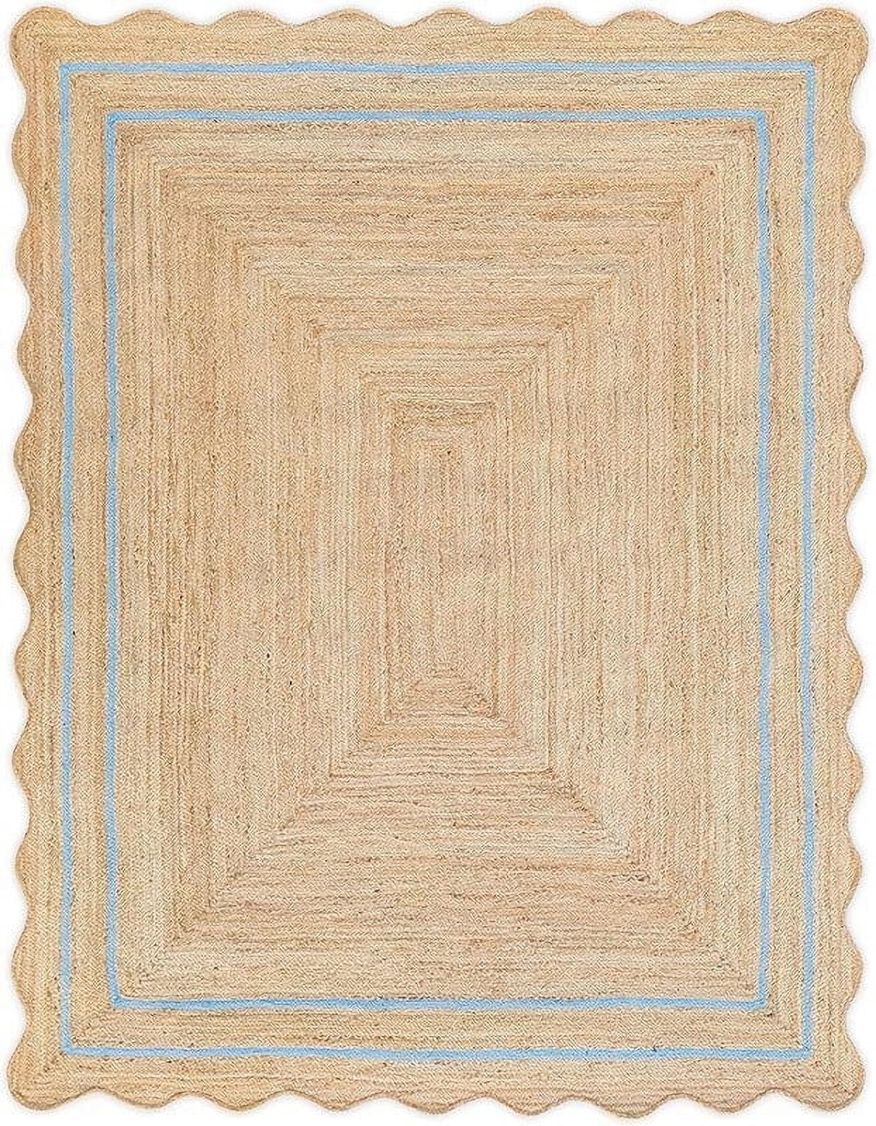 QUINCH Wave Edge Handwoven Area Rug Natural Fiber Farmhouse Boho Jute ...