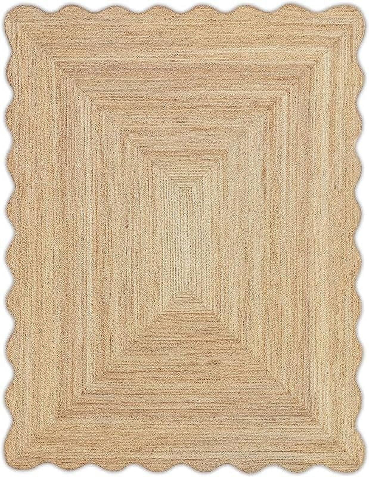 QUINCH Wave Edge Handwoven Area Rug Natural Fiber Farmhouse Boho Jute ...
