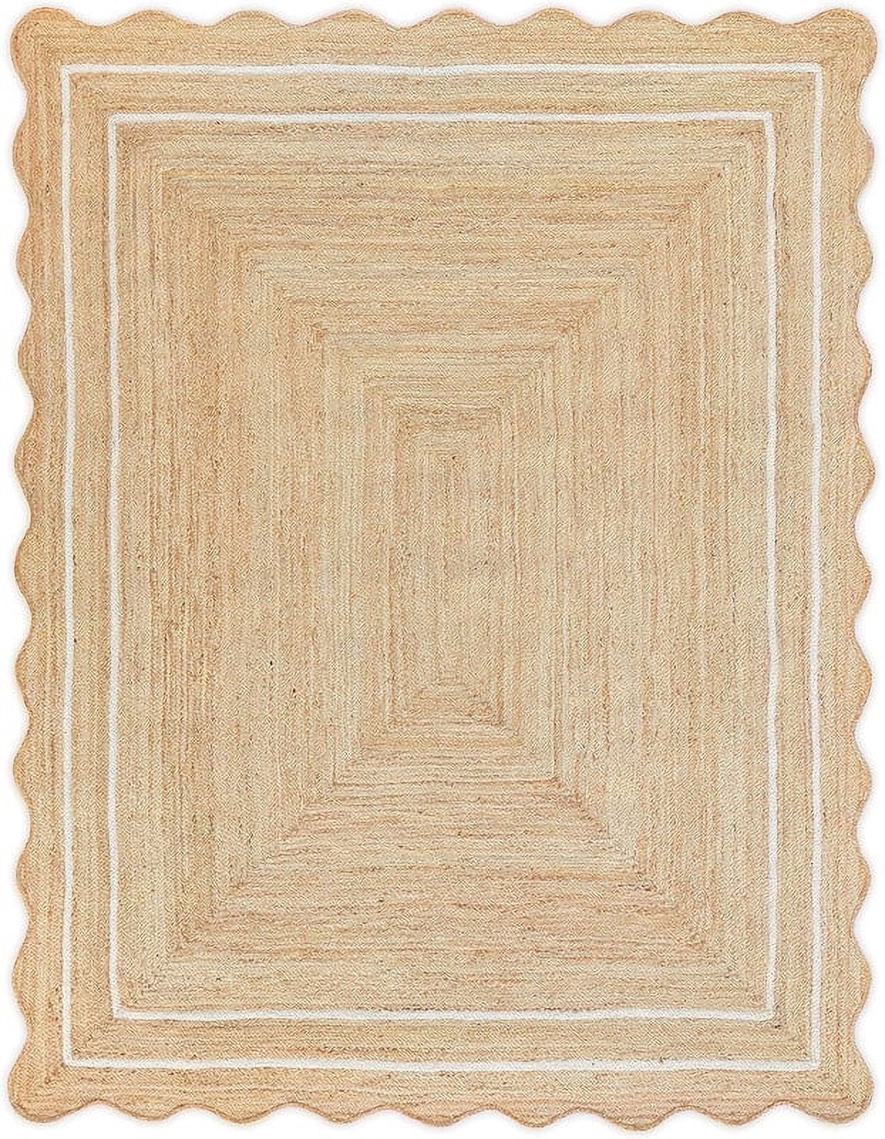 QUINCH Wave Edge Handwoven Area Rug Natural Fiber Farmhouse Boho Jute ...