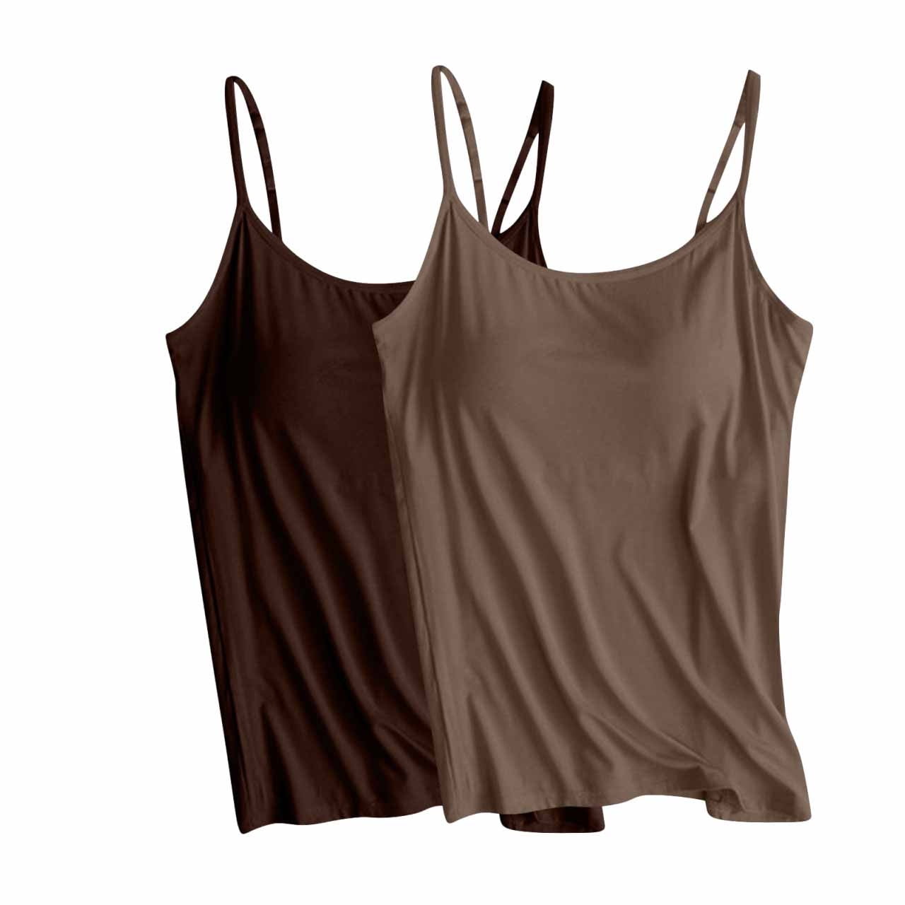 QUINDOS Built in Bras Womens Tank Tops Summer 2 Pack Athletic Womens ...