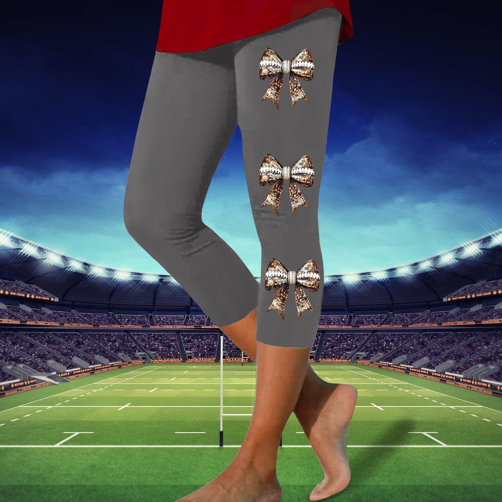 QUINDOS Capri Leggings for Women Cropped Football Gym Yoga Pants High ...