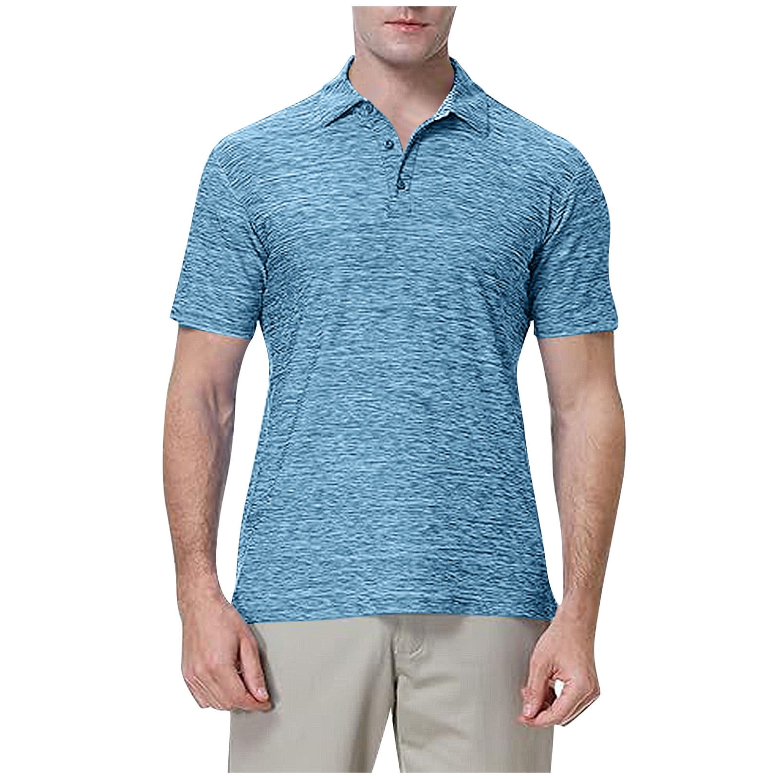 QUINDOS Casual Shirts for Men Short Sleeve Collared Polo Shirts Solid ...