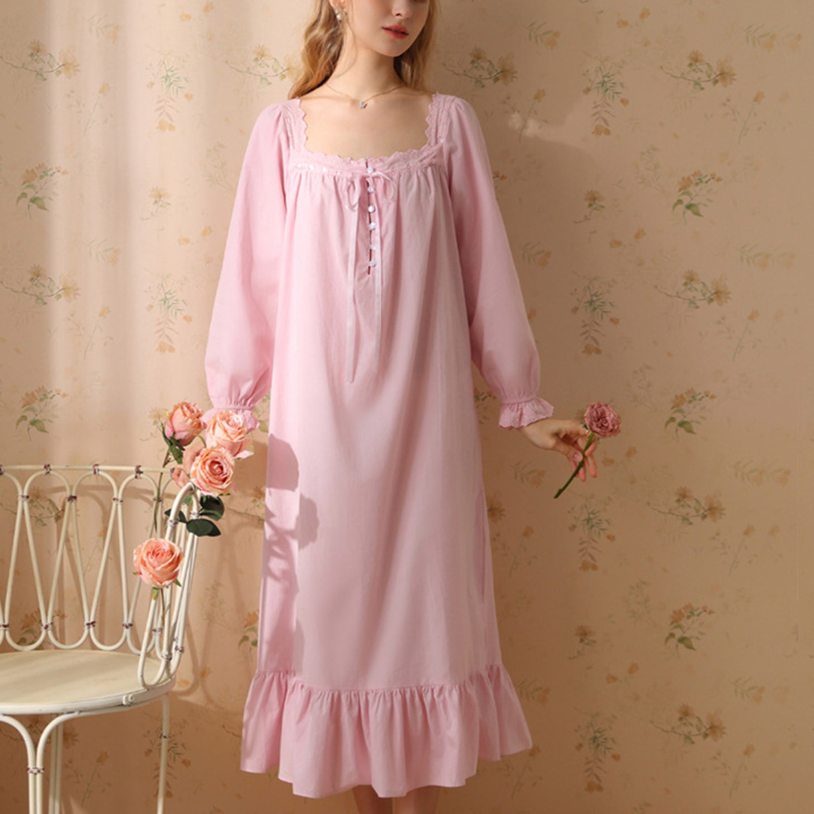 QUINDOS Cotton Pajamas for Women Long Midi Nightgowns for Women Long ...