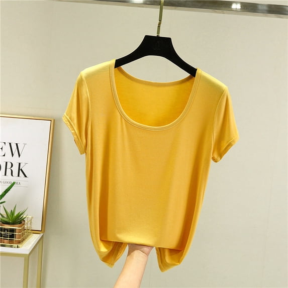 QUINDOS Cotton Womens Plus Size Tshirts Short Sleeve Summer Yellow Plus ...