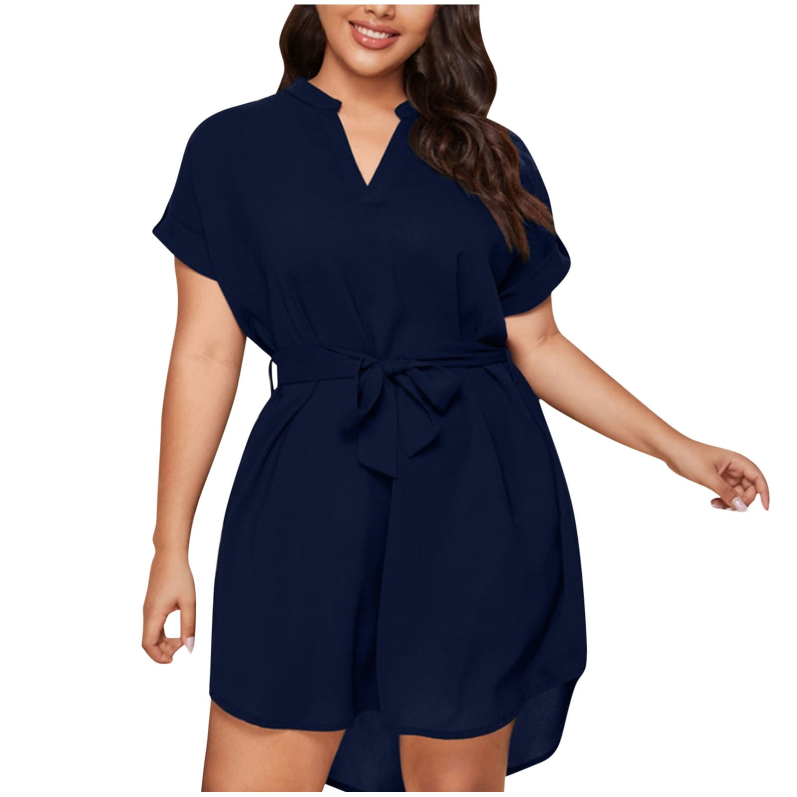 QUINDOS Dresses for Women 2025 V-neck Sundress Short Sleeve Casual Sun ...