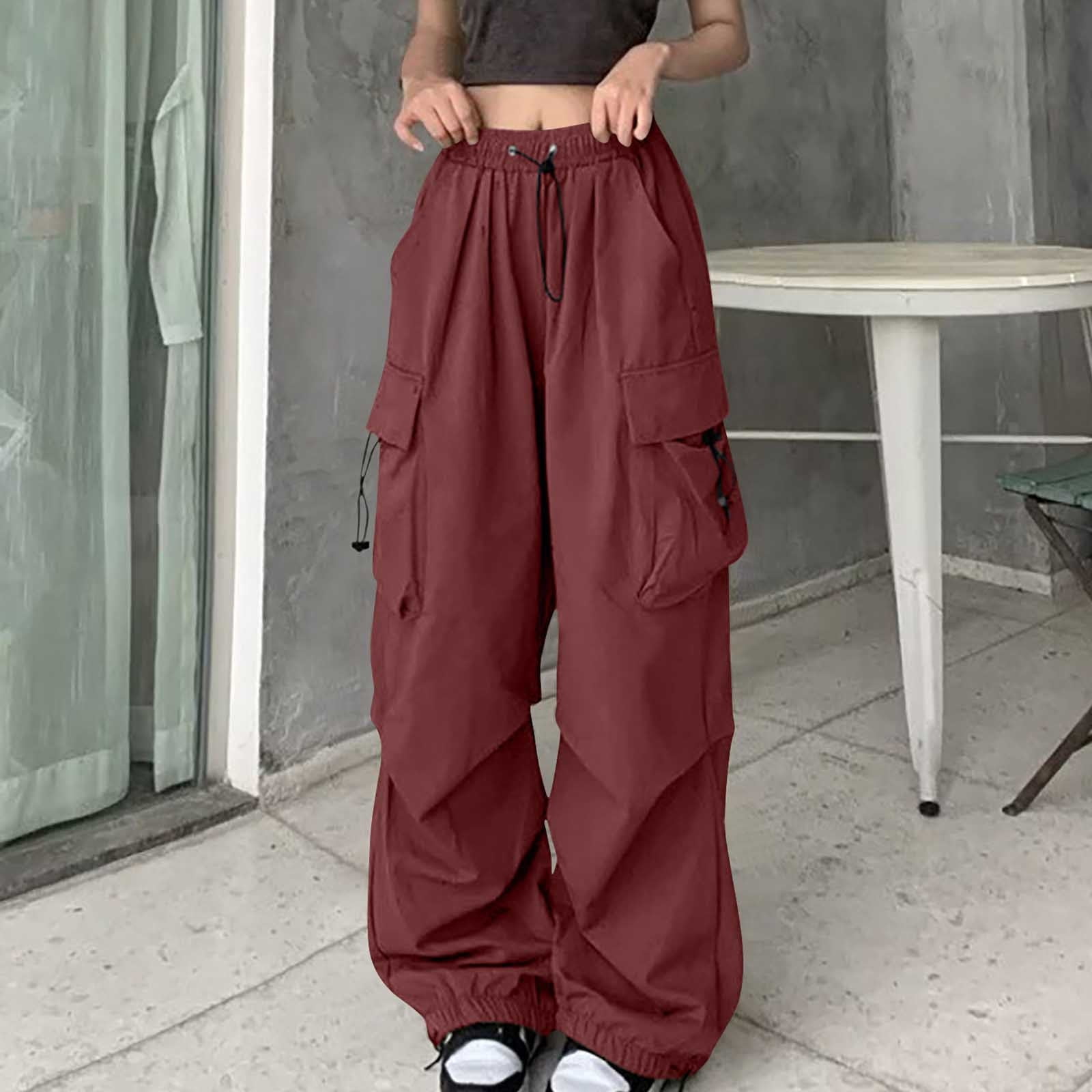 QUINDOS High Waisted Cargo Pants for Women on Clearance Red Long ...