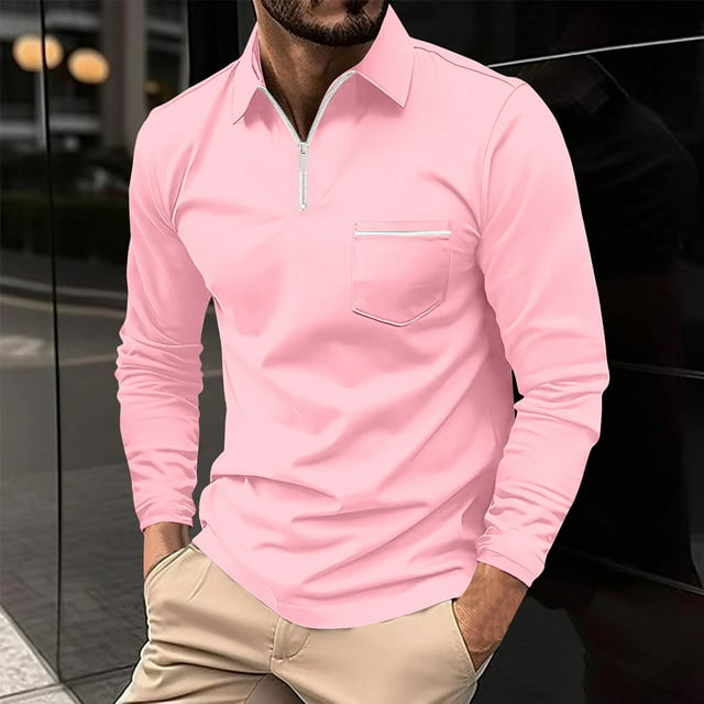 Quindos Mens Long Sleeve Shirts Zippermens Winter Fashion Turn Down Collar Shirts Casual Long