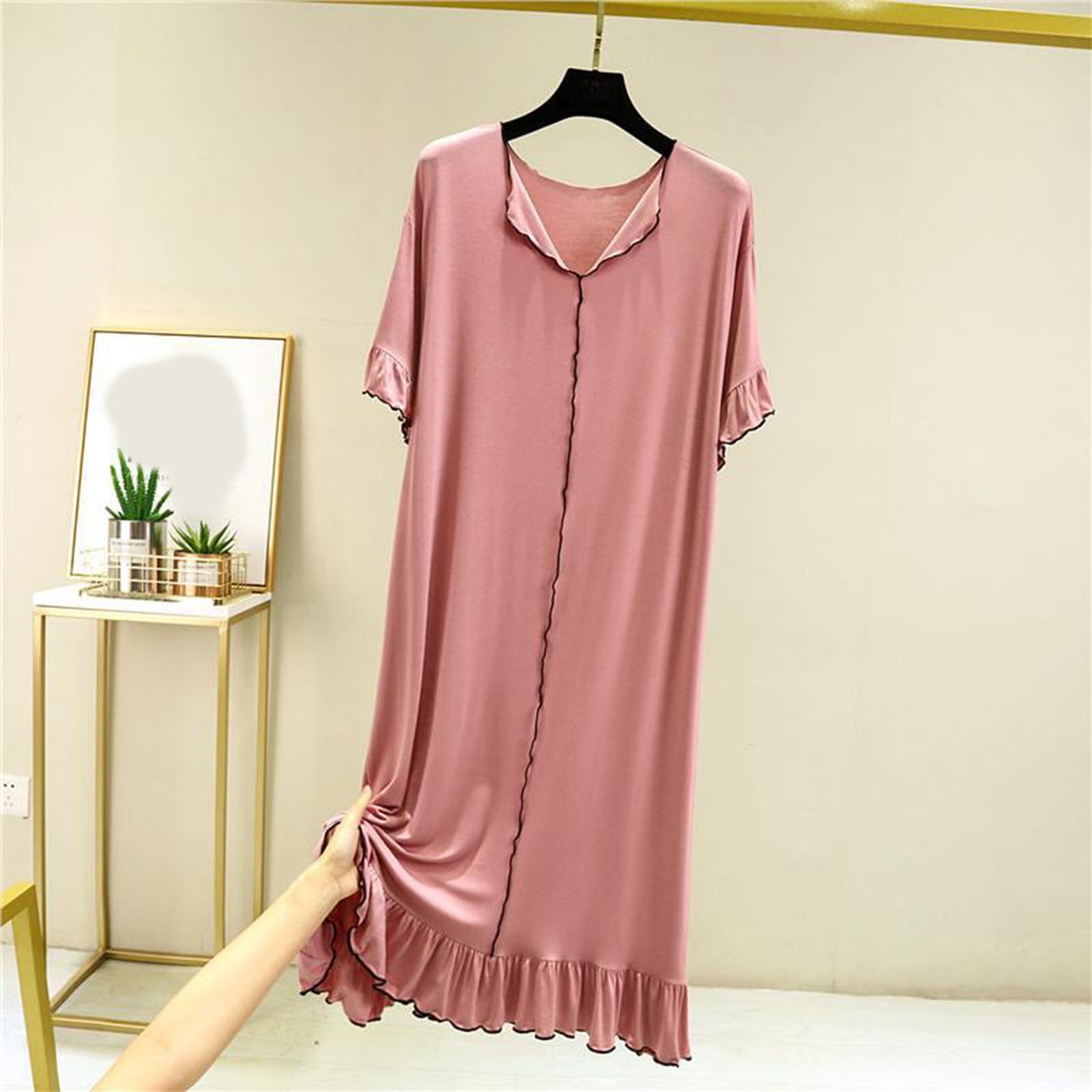 QUINDOS Oversized Satin Pajamas for Women Notch Collar Silk Nightgowns ...