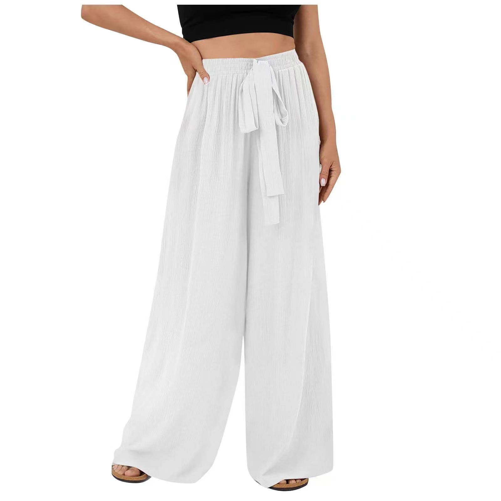 QUINDOS Pants for Womens Fashion Wide Leg High Waisted Full Length ...
