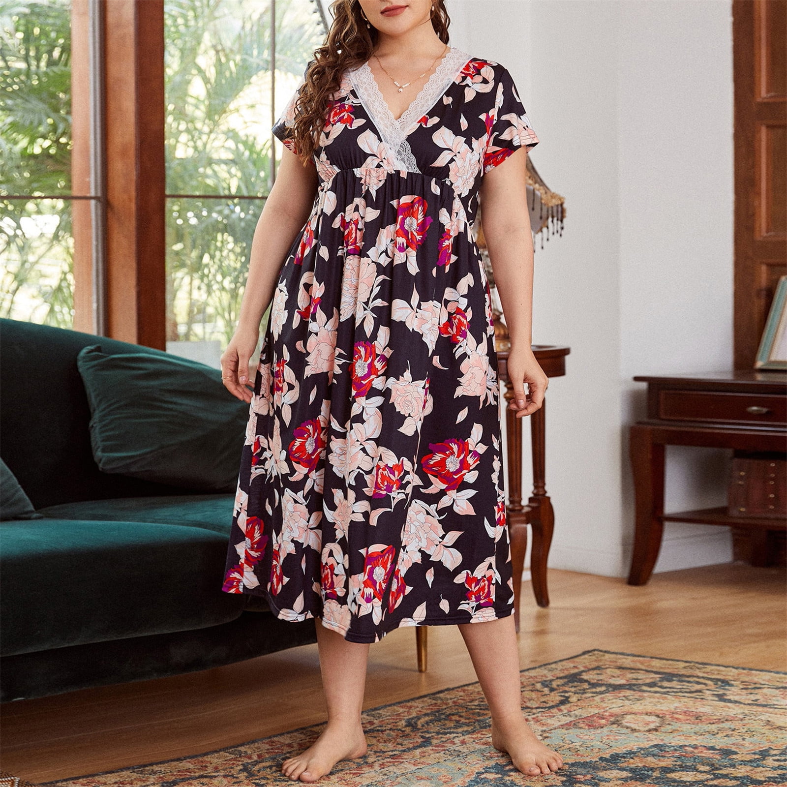 QUINDOS Plus Size Pajamas for Women Long Oversized Nightgowns for Women ...