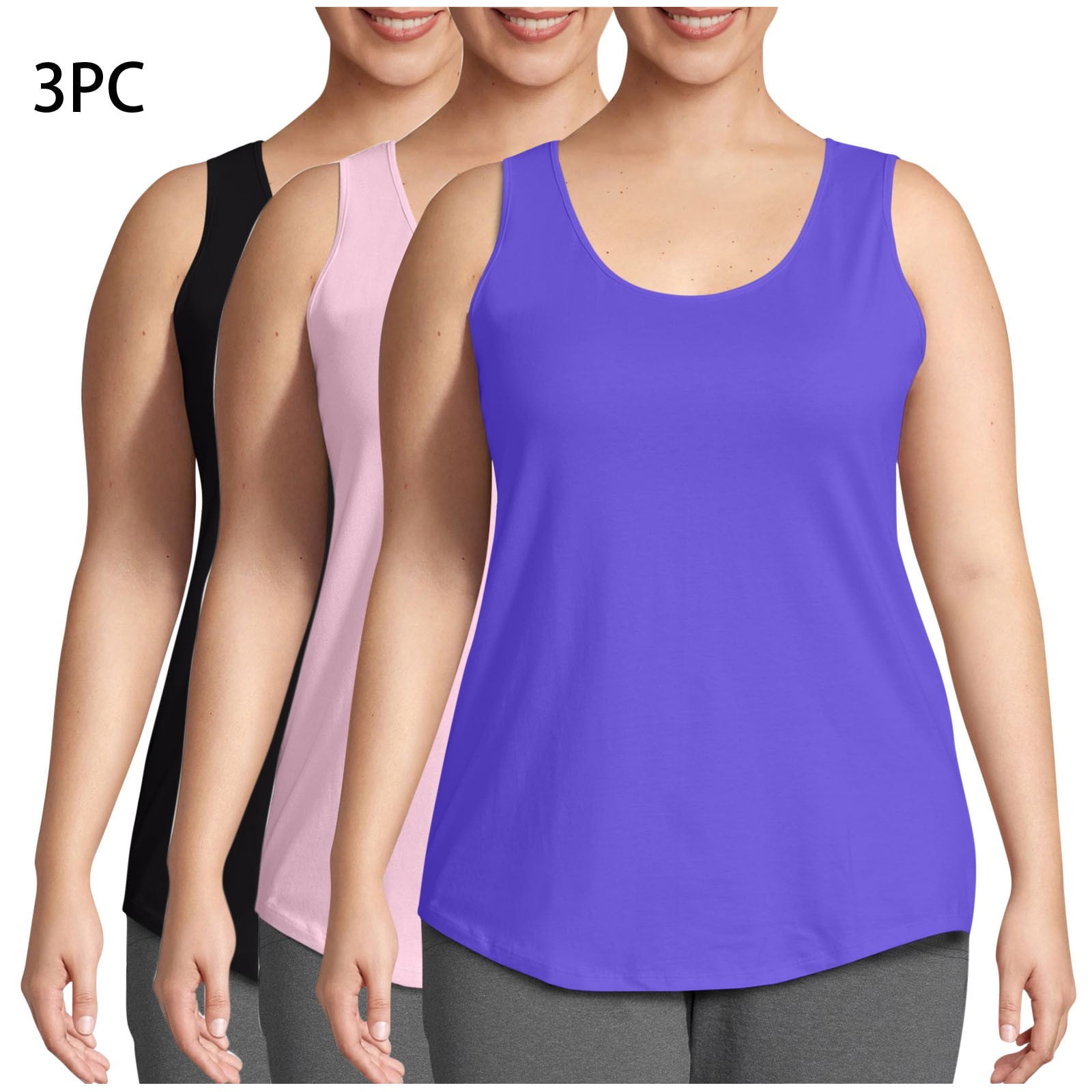 QUINDOS Plus Size Womens Tank Tops Summer 3 Pack Womens Camisoles Strap ...
