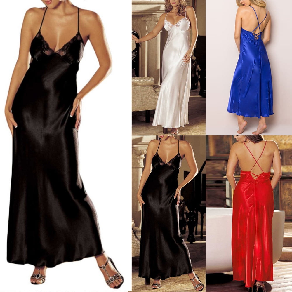QUINDOS Satin Pajama for Women Silk Maxi Nightgowns for Women Long ...