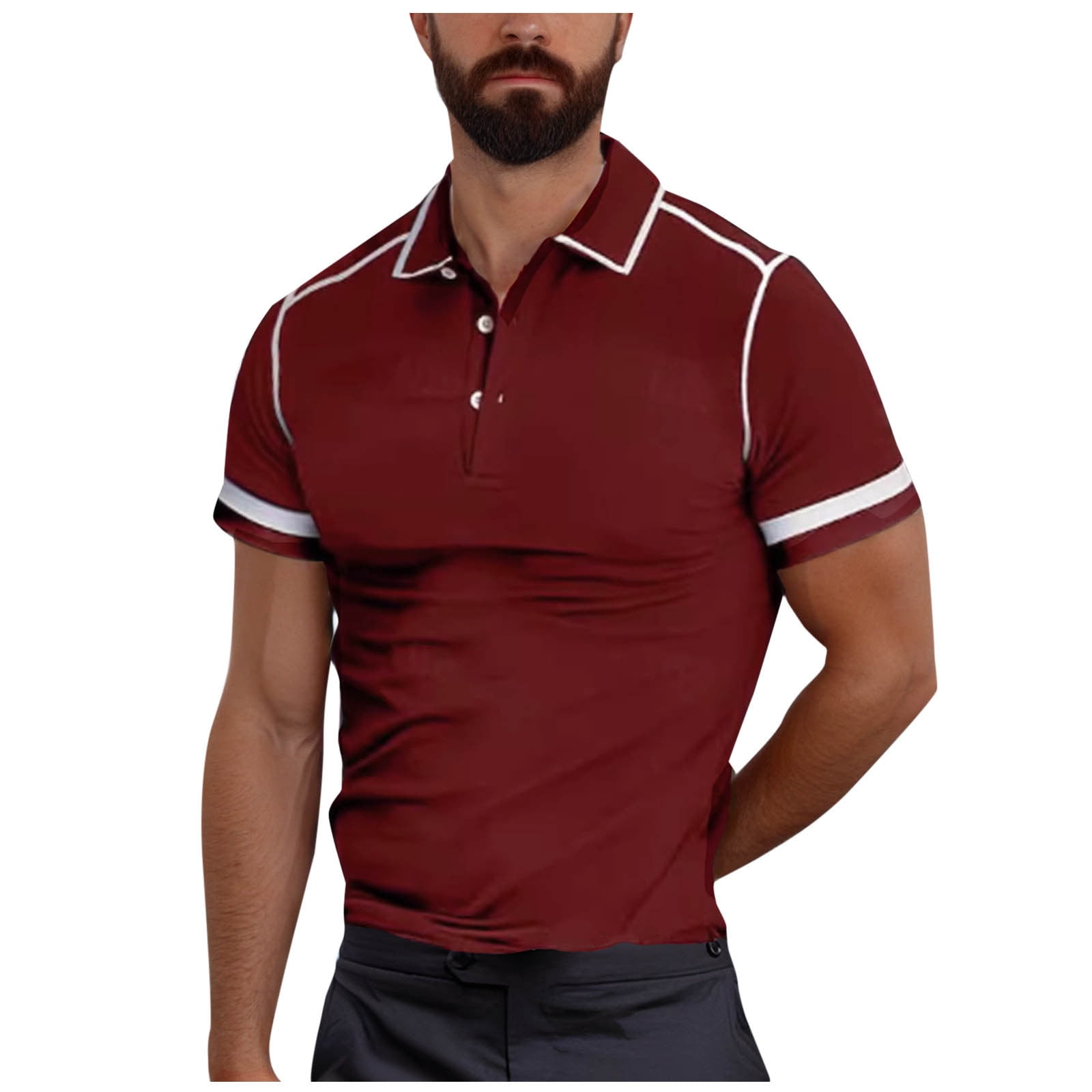 QUINDOS Shirts for Men Short Sleeve High Neck Polo Casual Shirts ...