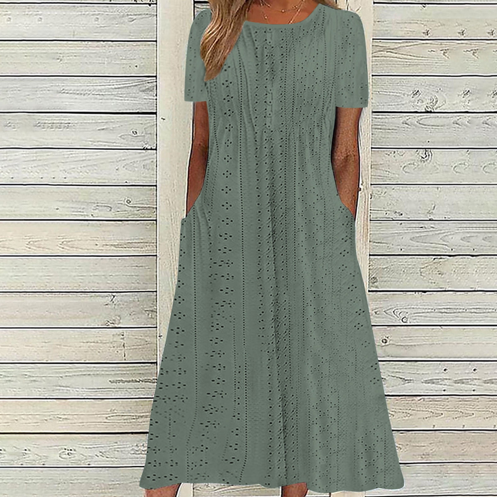 QUINDOS Summer Dresses for Women 2025 Casual Short Sleeve Sundress V ...