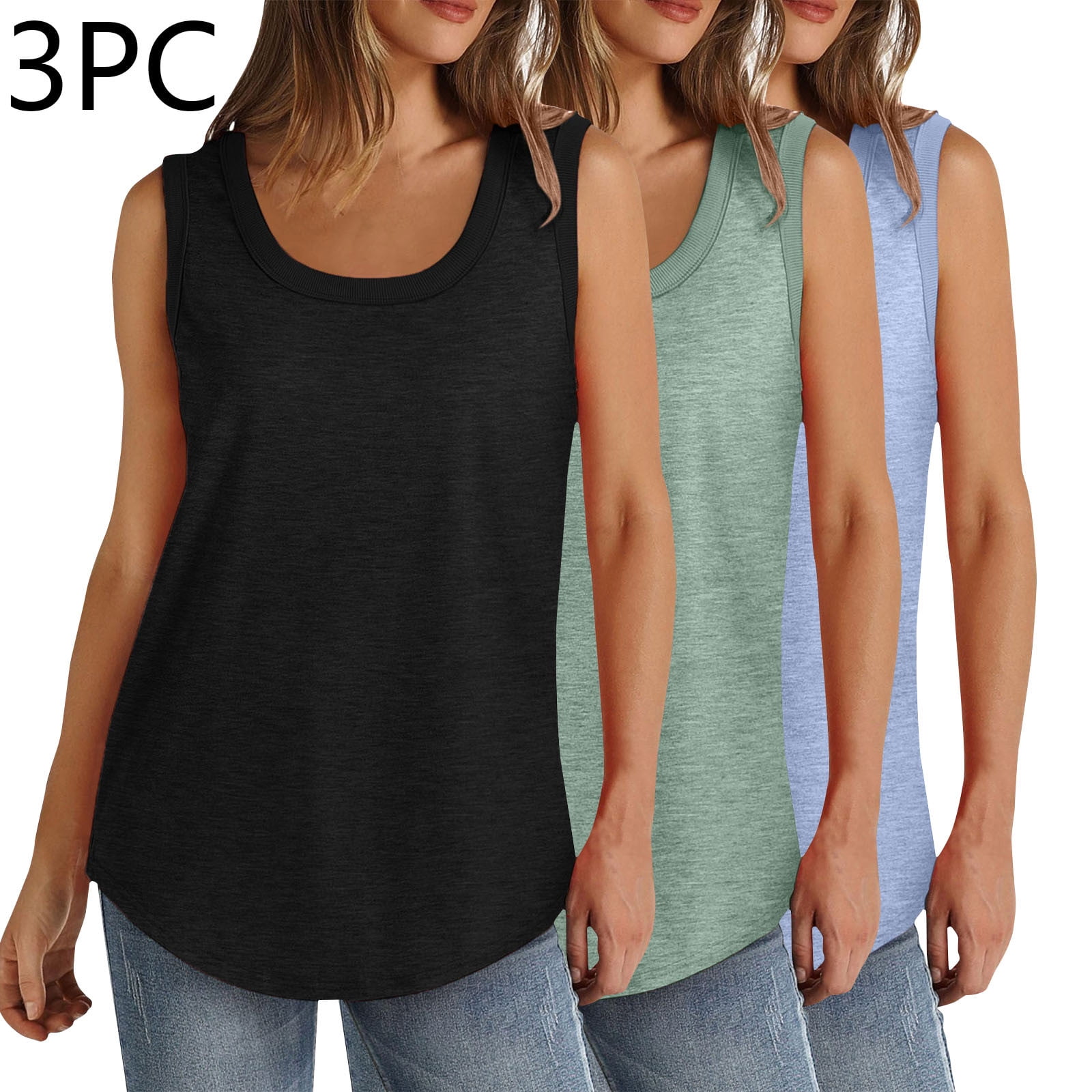 QUINDOS Summer Womens Tank Tops Plus Size Casual 3 Pack Womens ...