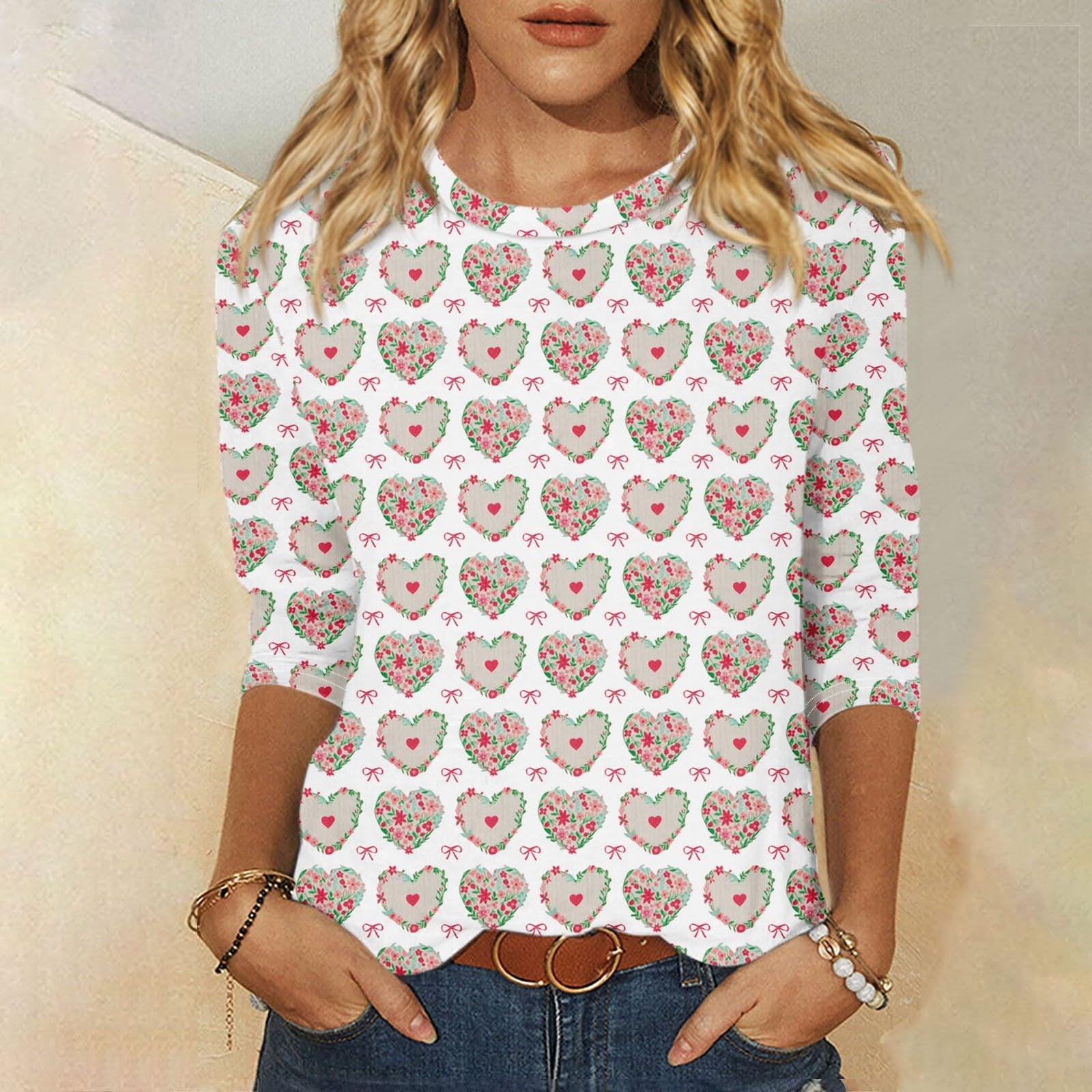 QUINDOS Valentine's Shirts for Ladies Fashion Long Sleeve Crew Neck ...