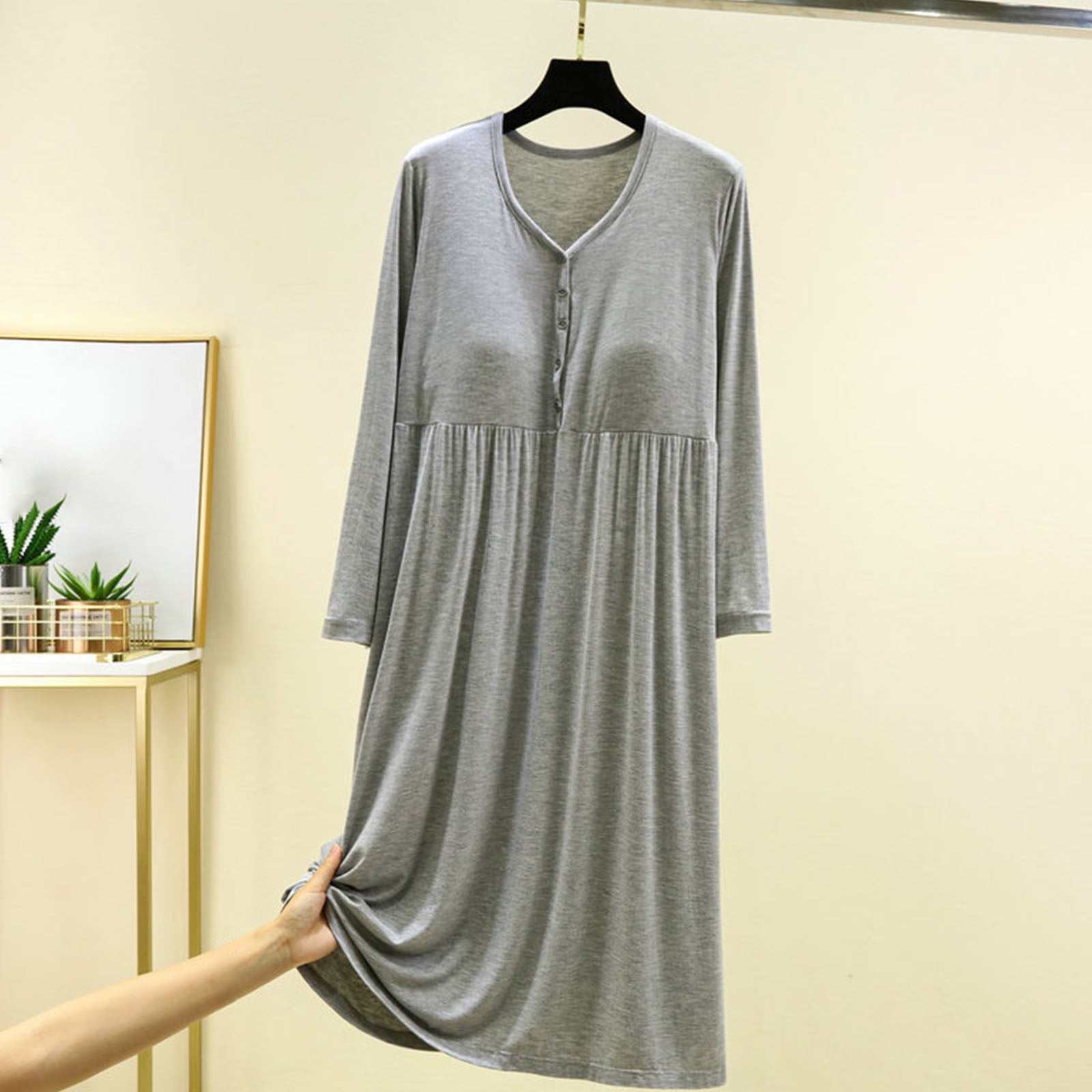 QUINDOS Button Down Pajamas for Women Long Notch Collar Nightgowns for ...