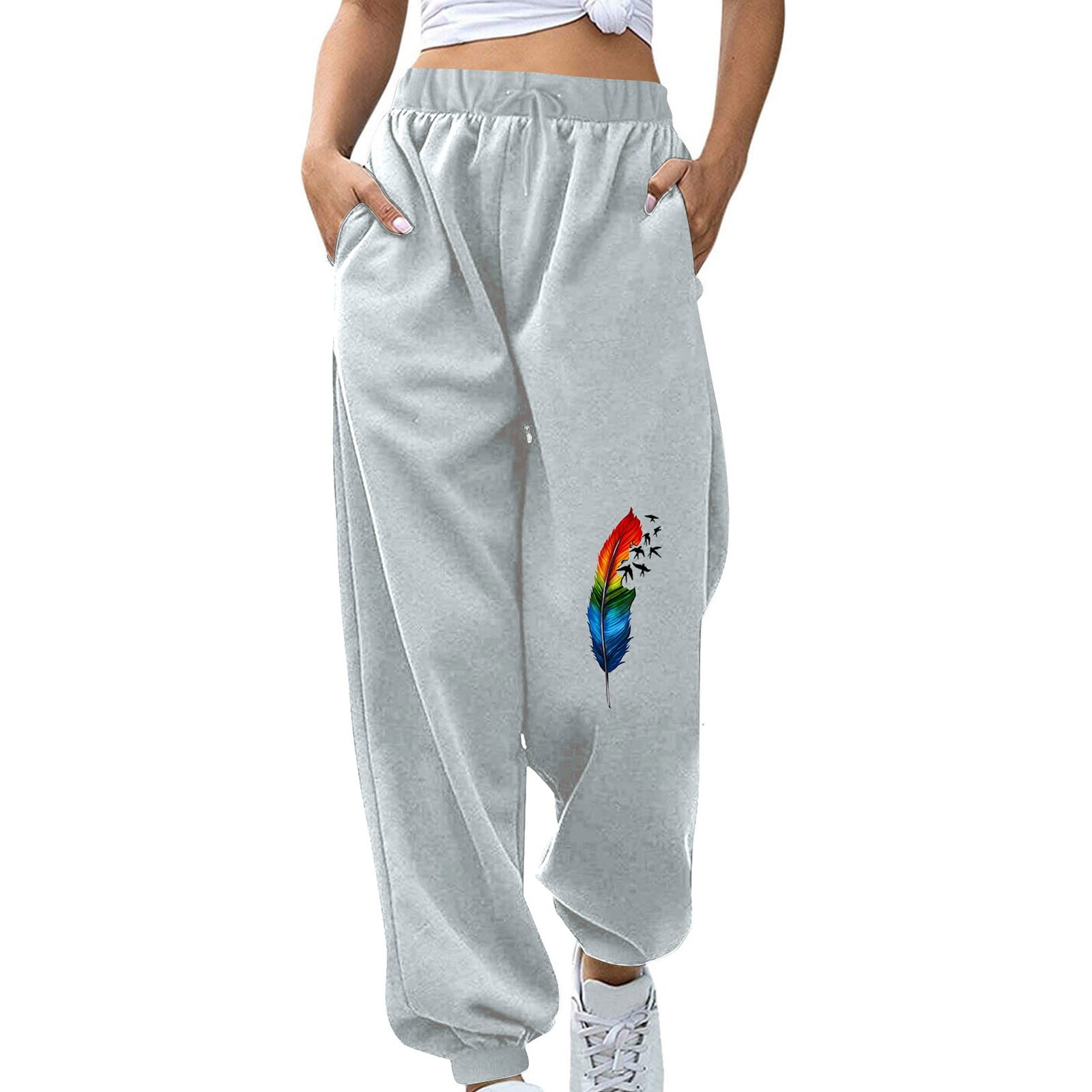 QUINDOS Womens Pants Taper Long High Waisted Casual Sweatpants ...