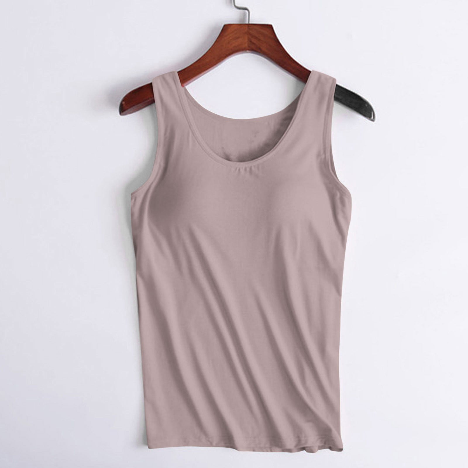 QUINDOS Womens Tank Tops 2025 Basic Summer Coffee Solid Color Padded Camisole Without Rims And ...